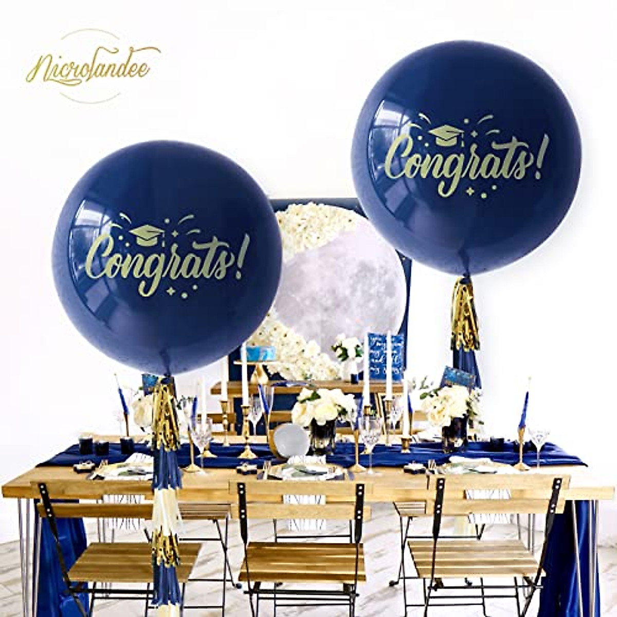 NICROLANDEE 2023 Graduation Navy Blue Party Decorations - 36 Inch Giant Round Balloons with Paper Tassels Garland for Graduation Party, Congrats Grad Party, Photo Prop Backdrop