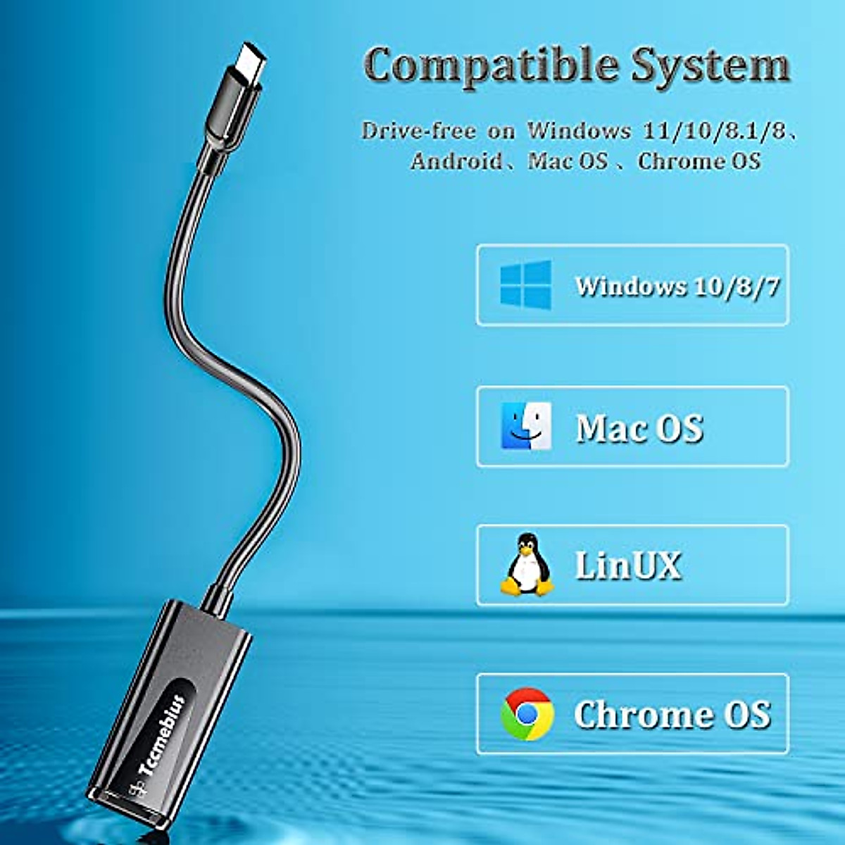Tccmebius USB C Ethernet Adapter, USB C to 10 100 RJ45 Network Adapter LAN Wired Adapter, for MacBook Pro/Air, iPad Pro, Dell XPS, MateBook, Smartphone, Compatible Windows 7/8/10, Mac OS (TCC-S20C)