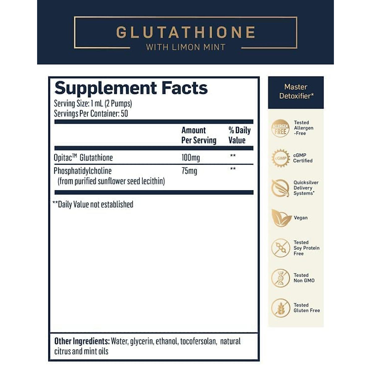 Quicksilver Scientific Liposomal Glutathione - Superior Absorption Oral Glutathione Supplement for Detox & Immune Support - 100 mg of Liquid Glutathione, Gluten Free & Non-GMO (1.7 fl oz)