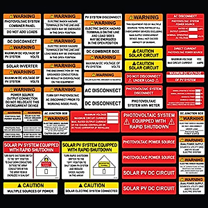 100-102_Solar Safety Labels- Pack of 43-2014, 2017 and 2020 NEC Pack -Solar Label Pack- 43 Premium UV Resistant Solar PV Safety Warning System Labels