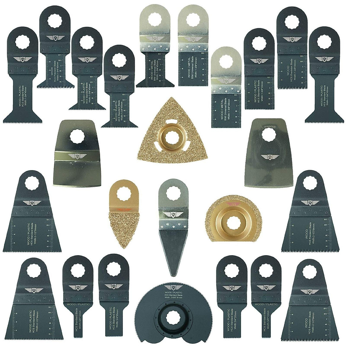 25 x TopsTools SW_UNK25 OMT Mix Blades Box Set for Bosch Fein MultiMaster (Non-StarLock) Makita Milwaukee Genesis Chicago Craftsmen Nextec Rockwell Ryobi Hitachi Multi Tool Accessories