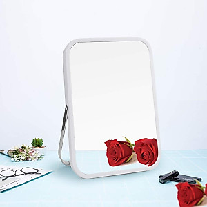 Tabletop Makeup Mirror,Square Desktop Foldable Vanity Mirror,8‘ Portable Folding Mirror with Metal Stand 90°Adjustable,Table Desk Standing Cosmetic Mirror Wall Hanging Dual-Purpose Small Mirror(Gray)