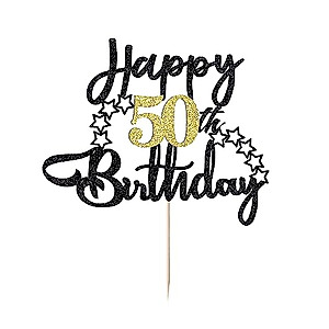1 PCS Happy 50th Birthday Cake Topper,Happy 50 Birthday Cake Decoration for Happy 50th Birthday Cheers to 50 Party Decorations 50 Anniversary Birthday Cake Decorations Supplies（Star River series）