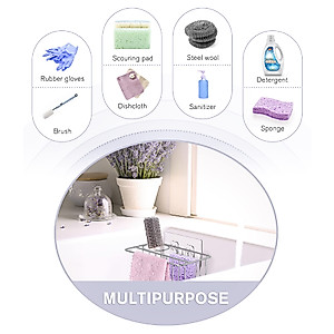 3 in 1 Sink Caddy Sponge Holder, VIS'V 304 Stainless Steel Adhesive Kitchen Sink Basket Sponge Holder Brush Holder Dishcloth Hanger Kitchen Sink Accessories Organizer Rack with 2 Suction Cups - Silver