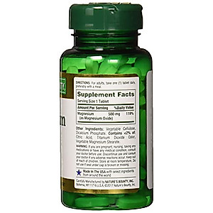 Nature's Bounty Magnesium 500 mg Tablets 100 ea (Pack of 2)