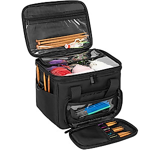 TORIBIO Knitting Bag Yarn Storage Tote, Large Crochet Organizer with Removable Dividers, Yarn Holder Case for Unfinished Project, Knitting Needles, Crochet Hooks, 12.2" x7.9" x8.7"