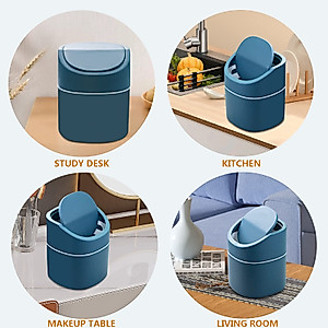 AWOLIC Mini Desktop Trash Can with Swing Lid,Small Garbage Can for Countertop,Dressing Table,Bedside Etc,Free 90 Bags(Blue)
