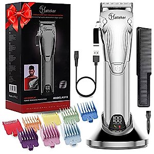 Hair Clippers for Men Professional Cordless Beard Trimmers Barbers Cutting Tools USB Rechargeable Personal Haircutting Kit Set with Whisper Quiet Operation(Silver)