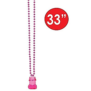 Beistle 6 Piece Novelty Beaded Necklaces with 1 Ounce Wille Shot Glasses Bachelorette Party Supplies, 33", Pink