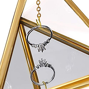 Hipiwe Jewelry Ring Display Holder - Glass Ring Holder Geometric Glass Ring Jewelry Box Wedding Ring Bearer Gift Box Hanging Prism Ring Stand Proposal Ring Display Case (Triangular pyramid)
