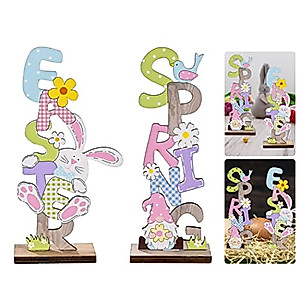 KUYYFDS Easter Table Decorations Wooden Centerpiece Signs, Easter Table Sign Decor Wooden Bunny Spring Easter Letter Tabletop Ornaments 2PCS