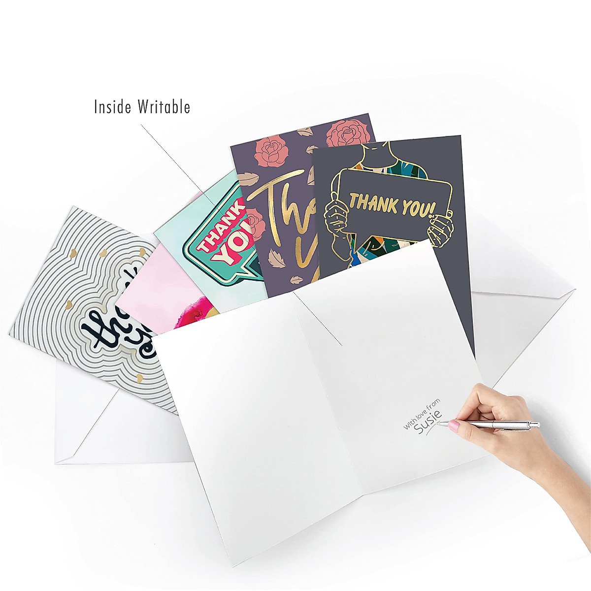 Easykart 18 Thank You Cards with Envelopes , Premium Gold Foil Print, 6 Designs Assorted Thank You Cards for Birthday , Baby Shower, Wedding, Bridal Shower, Small Business, 4.5”x 6.75”