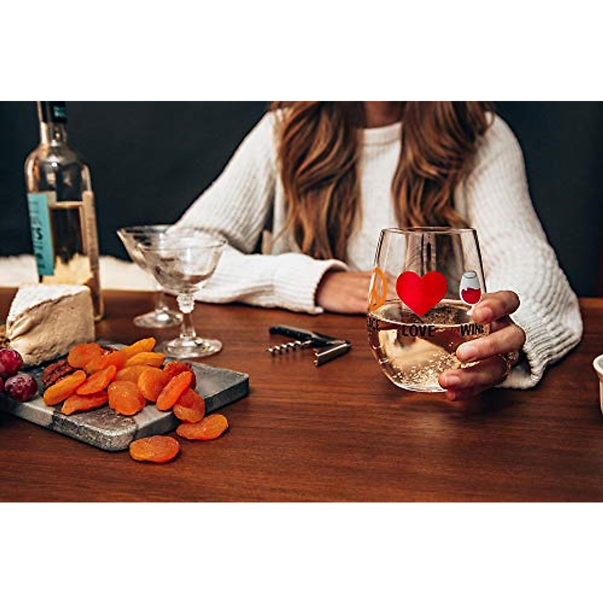 "Peace Love Wine" Oversized Stemless Wine Glass | Holds 20 Ounces