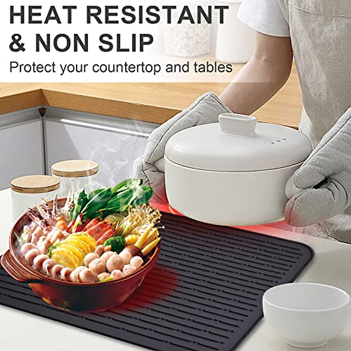 Dish Drying Mat for Kitchen, Slip Resistant Silicone Quick Dry Pad ,Heat Resistant Waterproof Dishwashing Rack,Kitchen Accessories (16" x 12")