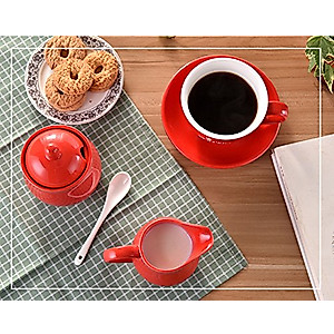 Ceramic Colorful Creamer and Sugar Set with Lid Spoon, Coffee Serving Set