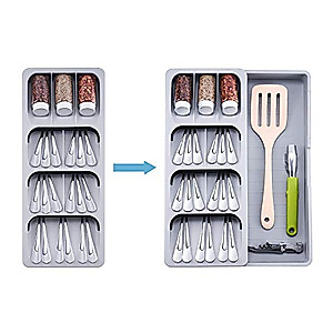 SOMIER Expandable Kitchen Drawer Organizer, Adjustable Cutlery Trays and Utensil Holder, Kitchen Drawer Dividers Storage for Silverware, Flatware, Knives, Spoons, Gray