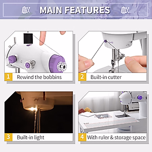 Mini Sewing Machine with 42PCS Sewing Kit, Foot Pedal, Adapter (Purple)
