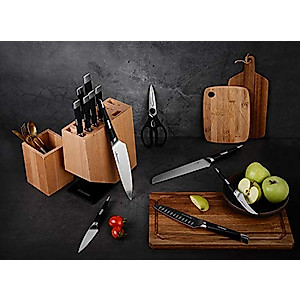 Linoroso Knife Set, 13-Piece Kitchen Knife Set with Block Sharp Chef Knife Set, German High Carbon Stainless Steel Knife Block Set with Beech Block with Black Oxide Stainless Steel Base