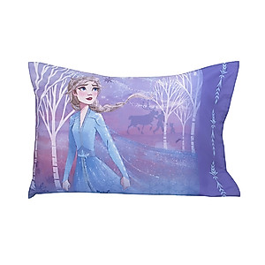 Disney Frozen II Traveling North Lavender, Light Blue & Plum 2Piece Toddler Sheet Set - Fitted Bottom Sheet, Reversible Pillowcase, Lavender, Light Blue, White, Plum