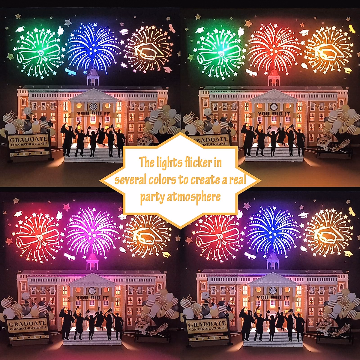 Graduation Card, 3D Pop-up Music &Lights 2024 Graduation Cards with Fireworks,Graduation Celebration School Architectural,Gifts for College,University Master's (Graduation Card)