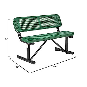 Global Industrial 48" L Outdoor Steel Bench with Backrest, Perforated Metal, Green