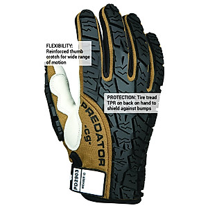 MCR Safety PD2903M Predator Multitask Grain Cow Leather Palm, Breathable, Padded Gloves, Tire Tread Backing, White, Medium, 1 Pair