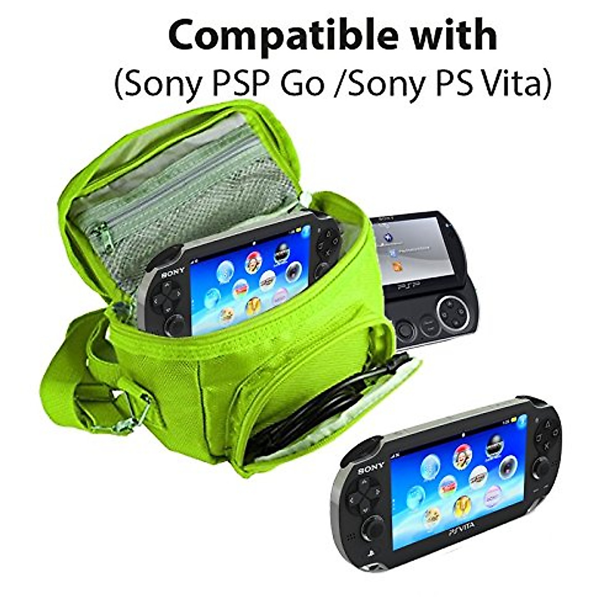 Orzly® - GAME & CONSOLE TRAVEL BAG for Sony PSP Consoles (GO/VITA/1000/2000/3000) Has Special Compartments for Games & Accessories. Bag includes Shoulder Strap + Carry Handle + Belt Loop - BLUE