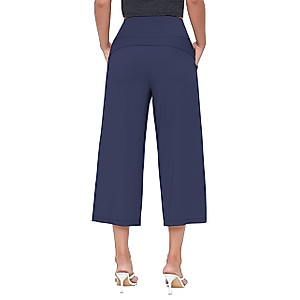 BUBBLELIME Women's Bootleg Yoga Capris Pants High Waist Workout Flare Crop with Pockets - DARKNAVY_Medium