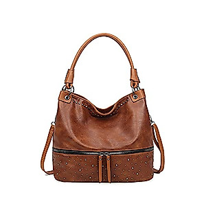 Vintage Tote Shoulder Handbags for Women, Large Leather Hobo Bag Satchel Purses with Rivet Decoration