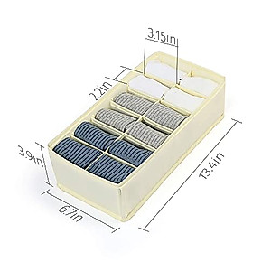 LotFancy Sock Underwear Organizer Dividers, Set of 4, 12 Cell Foldable Drawer Organizers,Washable Closet Storage Box for Undergarment, Belt, Tie, Panties, Yellowish Beige