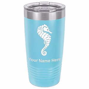 LaserGram 20oz Vacuum Insulated Tumbler Mug, Seahorse, Personalized Engraving Included (Light Blue)