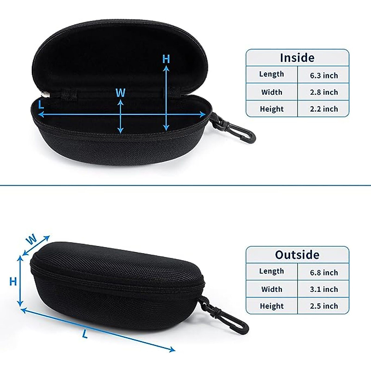 6 Pack Sunglasses Case Portable Travel Zipper Eyeglasses Case With Hook