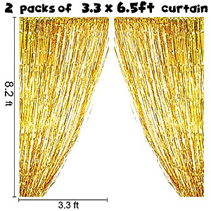 Gold Backdrop Fringe Curtain for Party Decor -6.5x6.5ft, Pack of 2 | Gold Foil Curtain Backdrop Tinsel Streamers for Bachelorette Party Baby Shower Graduation Birthday Wedding Photo Booth Backdrops