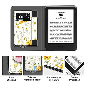 Ayotu Stand Case for 6" All-New Kindle 11th Generation 2022 Release, Premium PU Leather Cover with Hand Strap, Auto Sleep/Wake and Back Cover Adsorption, Only for Basic Kindle 2022, Yellow Flowers