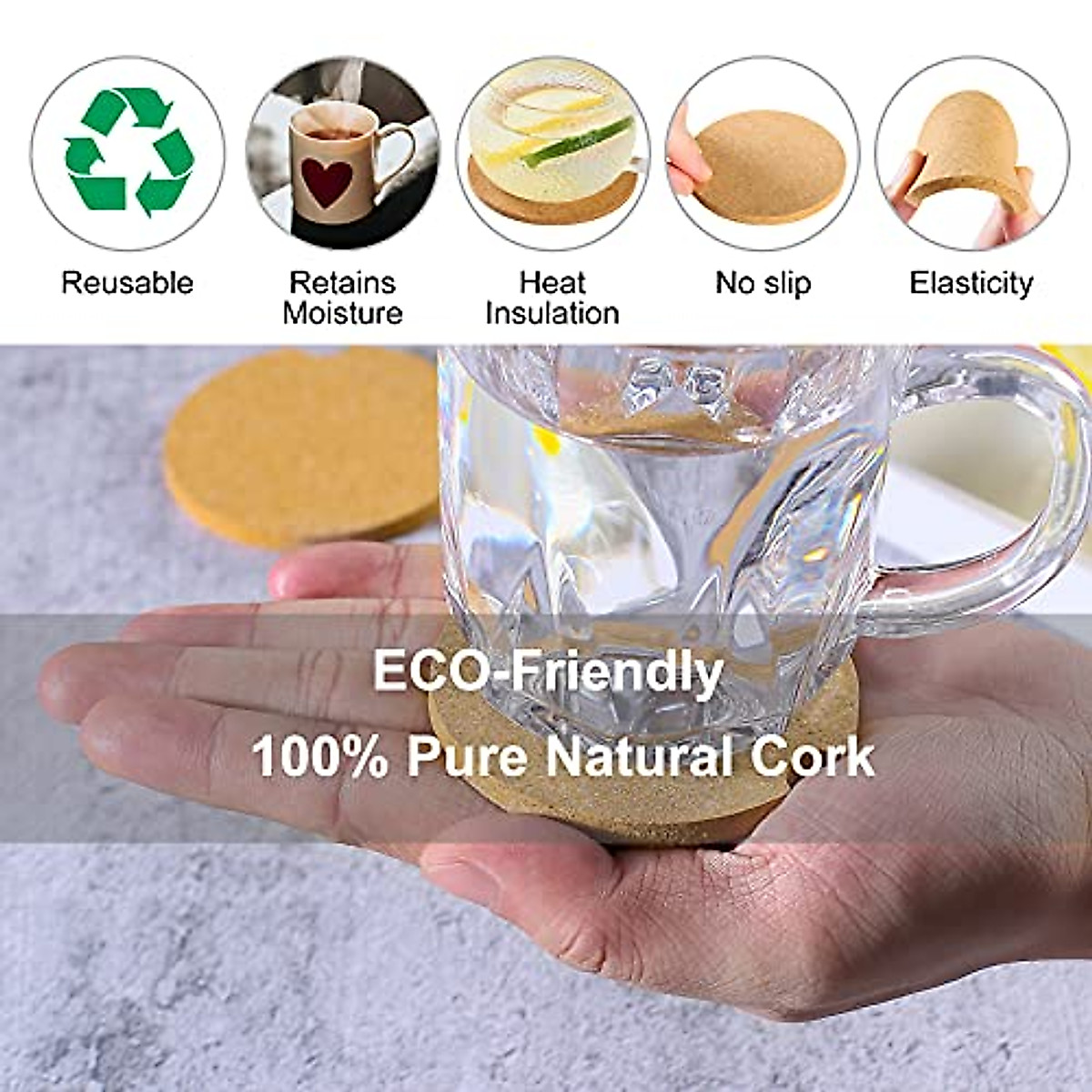 12 Pcs Car Coasters Cup Holder Insert Coaster, Absorbent Cork Bar Coaster, Heat Resistant Reusable Anti Slip Blank Drink Coaster with Fingertip Grip for Easy Removal, Car Decor Accessories for Women