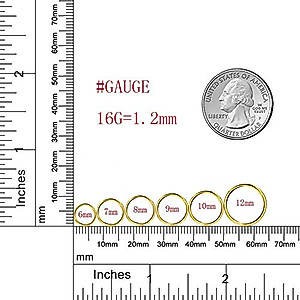 Afftiny 16G Gold Small Nose Rings 7MM Hoop Earrings Hinged Clicker Hypoallergenic Stainless Steel Cartilage Piercing Ring