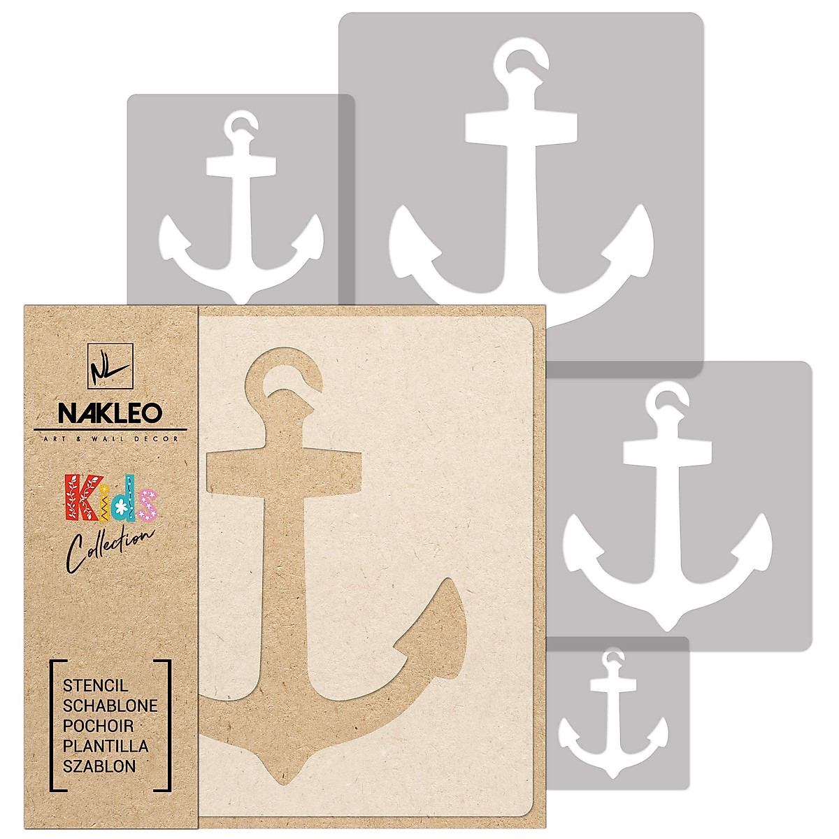 NAKLEO 5 pcs Reusable Plastic Stencils - Anchor Anker Seafaring - 13.4" to 3.5" - Pattern Children Kids Painting Template Room Decor - Craft DIY Wall Furniture