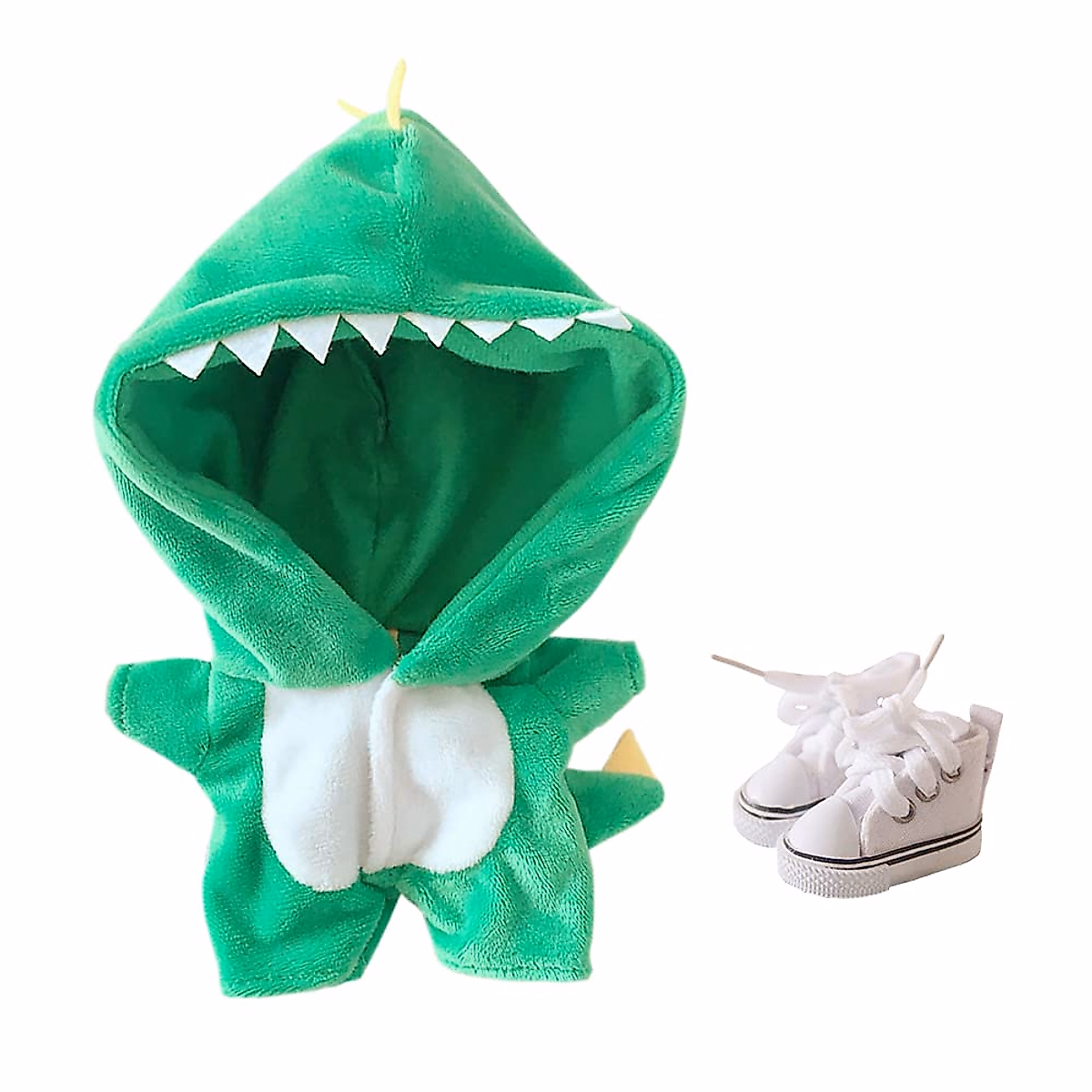 niannyyhouse Dinosaur Suit 20cm(7.8in) Plush Doll Clothes Onesies + Shoe 2-Piece Set Green Pajamas (Green)