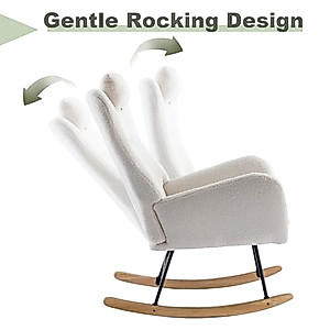 HForesty Teddy Rocking Chairs, Glider Chair for Nursery with Armrests, Upholstered Velvet Nursery Chair with Headrest, Glider Rocker with Backrest, Comfy Chair for Bedroom, Living Room, Kitchen