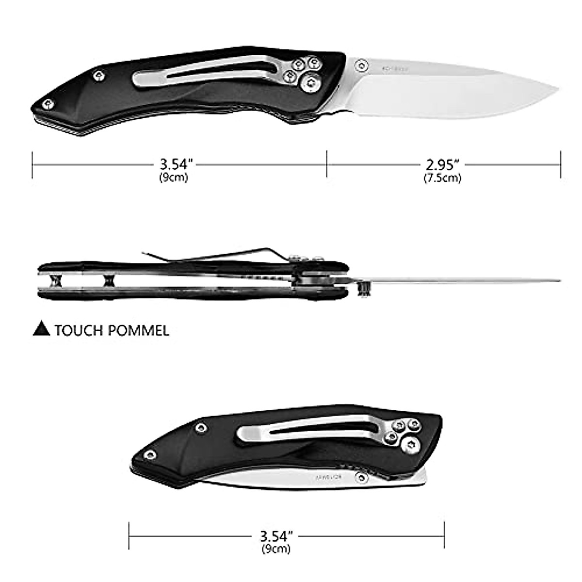 Black Folding Pocket Knife, 8cr13mov Stainless Steel Blade, Lightweight Aluminum Handle, Safety Liner-Lock, Belt Clip, Perfect for Camping, Hunting, Hiking, and Every Day Carry