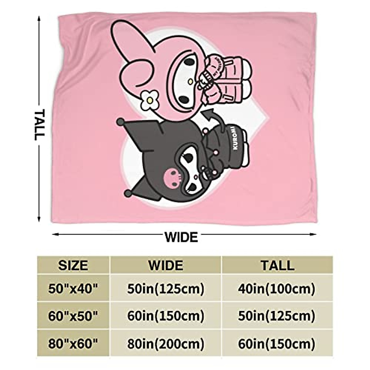 Kuromi and My Melody Flannel Throw Blanket Fringe Lightweight Cozy Ultra Soft Couch Bed Sofa Chair for Kids Boys Girls Adults 50"X40"