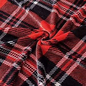 SOCHOW Flannel Fleece Throw Blanket 50 × 60 Inches, All Season Plaid Red/Grey Blanket for Bed, Couch, Car