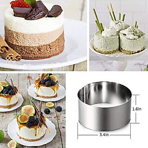 Round Cake Rings Cake Molds Set of 8, Stainless Steel Mousse and Pastry Mini Baking Ring Mold, Food Rings Dessert Rings Set Including 8 Rings & 8 Food Presses,3.15"x1.57"