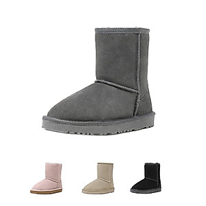 DREAM PAIRS Girls Boys Boots Kids Faux Fur Lined Winter Mid Calf Snow Boots Shorty-K Grey Size 1 Little Kid