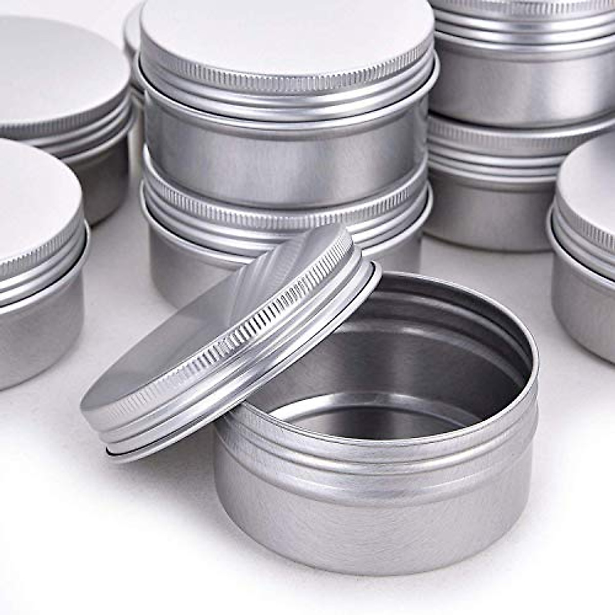 Healthcom 2Oz/60ML Metal Tin Steel Flat Silver Metal Tins Jars Empty Slip Slide Round Tin Containers With Tight Sealed Twist Screwtop Cover,21 Pcs