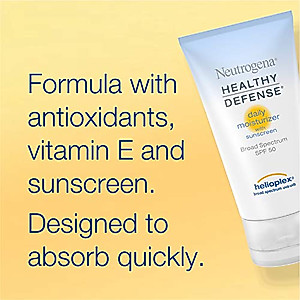 Neutrogena Healthy Defense Daily Moisturizer with SPF 50 and Vitamin E, Lightweight Face Lotion with SPF 50 Sunscreen and Antioxidants, Vitamin C & Vitamin E, 1.7 fl. oz (Pack of 2)