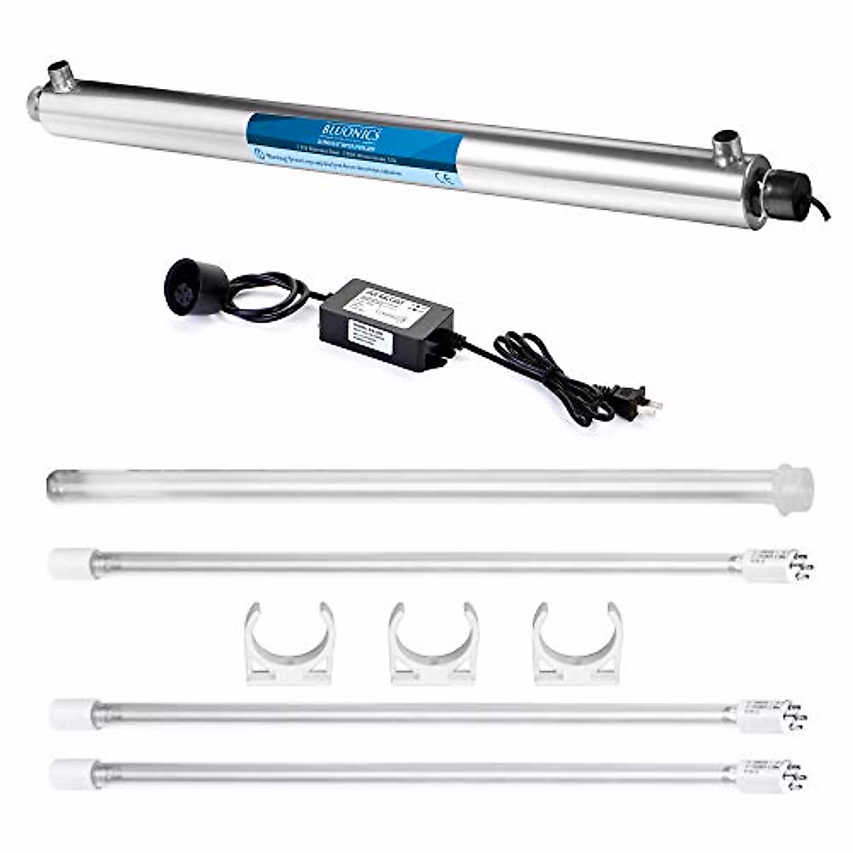 UV Water Filter Sterilizer Purifier for Whole House Ultraviolet Light Purification Filtration System 12 GPM 55W 220V 3/4 inch MNTP Inlet Outlet by Bluonics