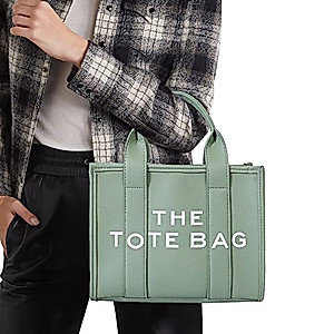 Women's The Tote Bag, PU Leather Tote Bag, Shoulder, Crossbody or Handle Bag for Work, School (10.2X4.2X8.5in) (Light green)