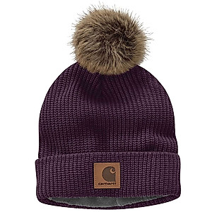 Carhartt mens Knit Fleece Lined Pom Beanie Hat, Nocturnal Haze, One Size US