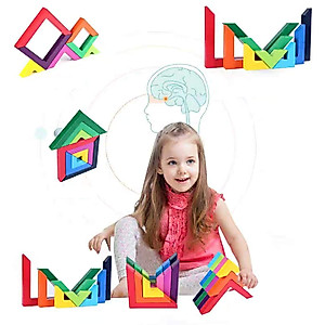 FANSUSENKE 12 Piece Building Blocks Toy Wooden Rainbow Stacking Nesting Building Game Geometry Creativity Nesting Educational Preschool Learning Toys for Kids 3D Puzzles